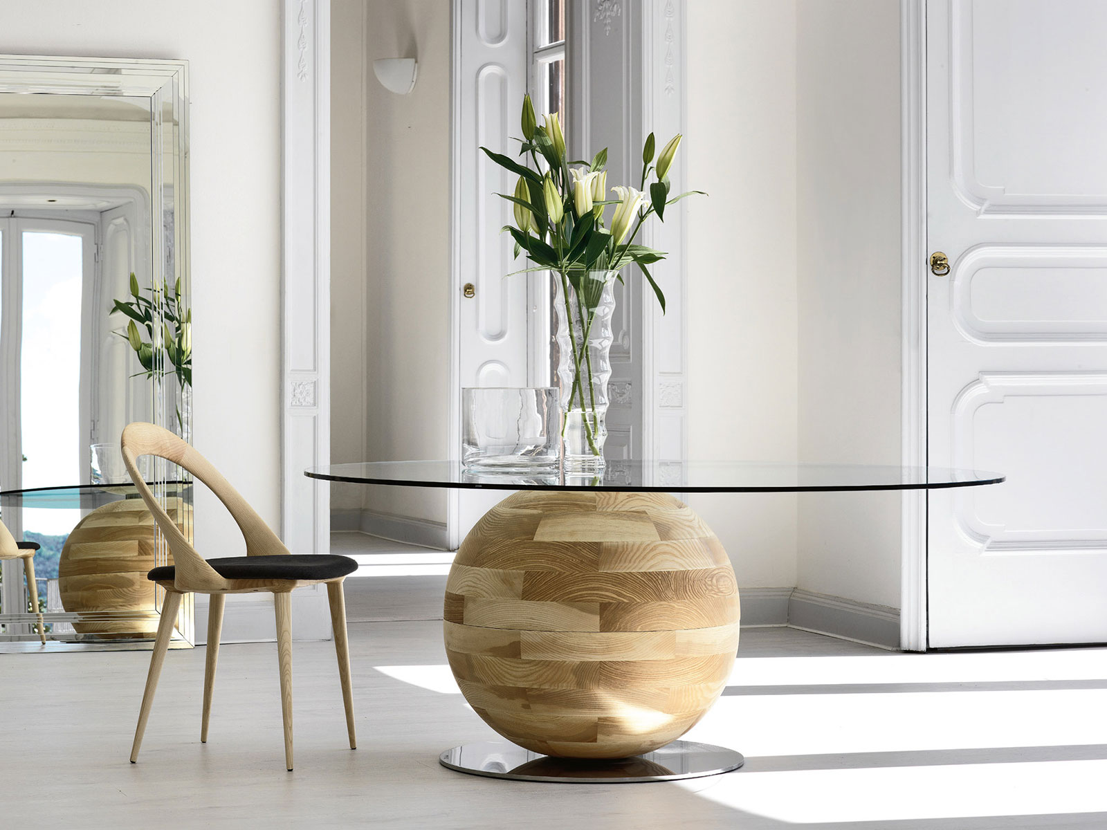 Round glass top dining table with wooden base store