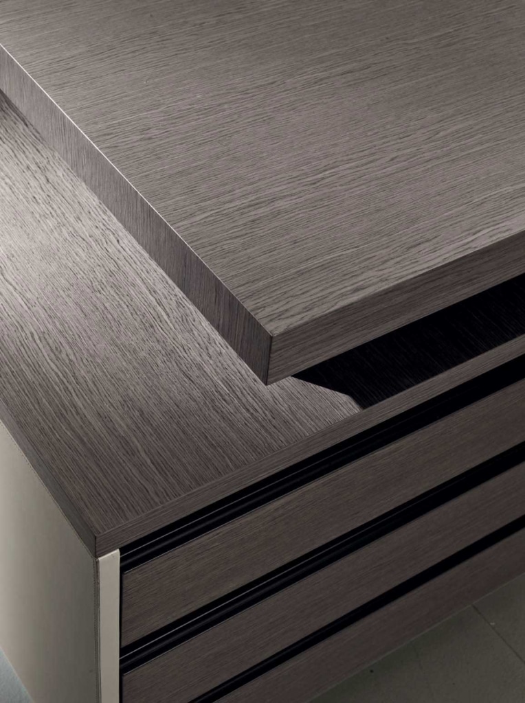 Kefa executive desk in oak and beige leather | Online shopping